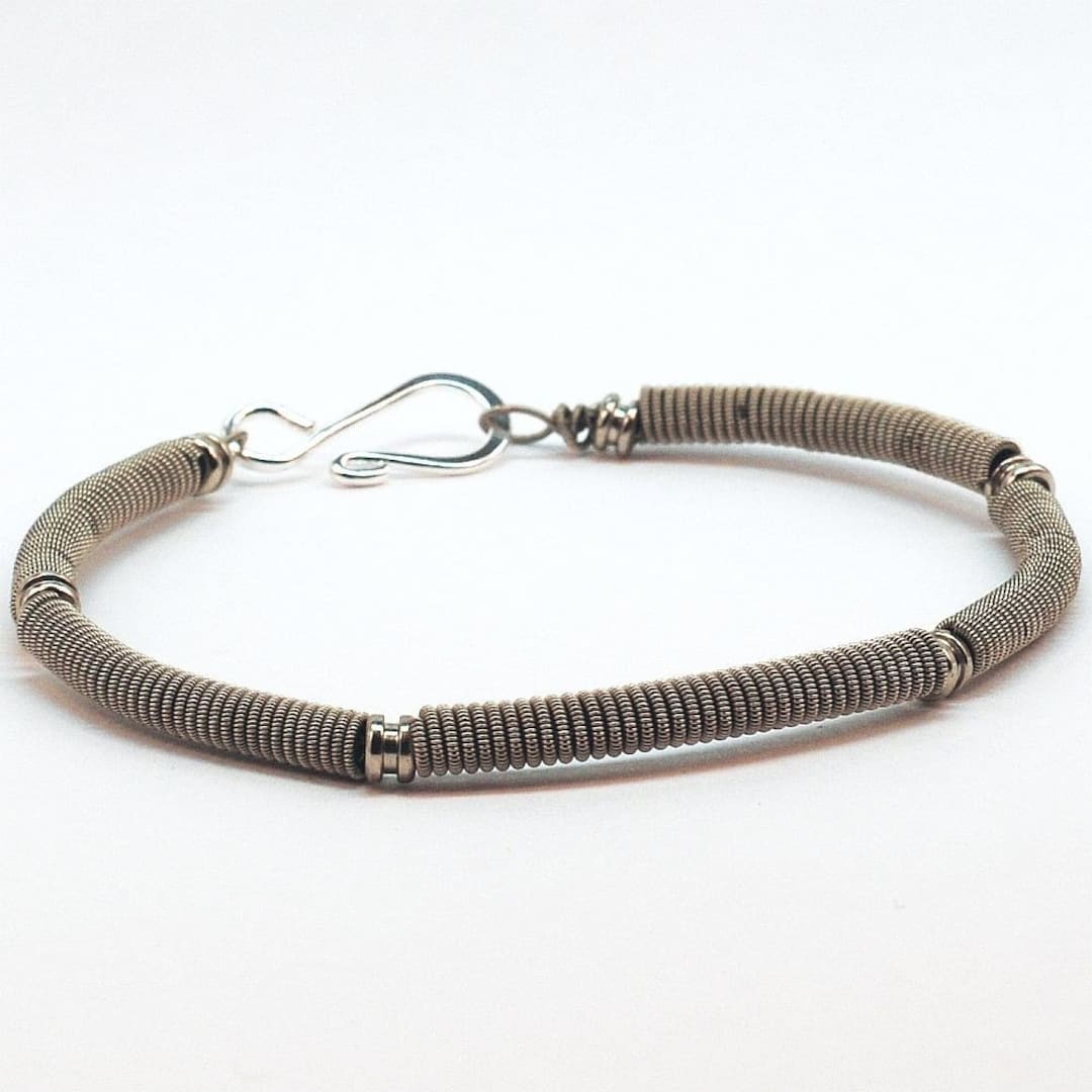 Guitar String Bracelet- Upcycled Silver Bracelet With Ball Ends, Guitar ...