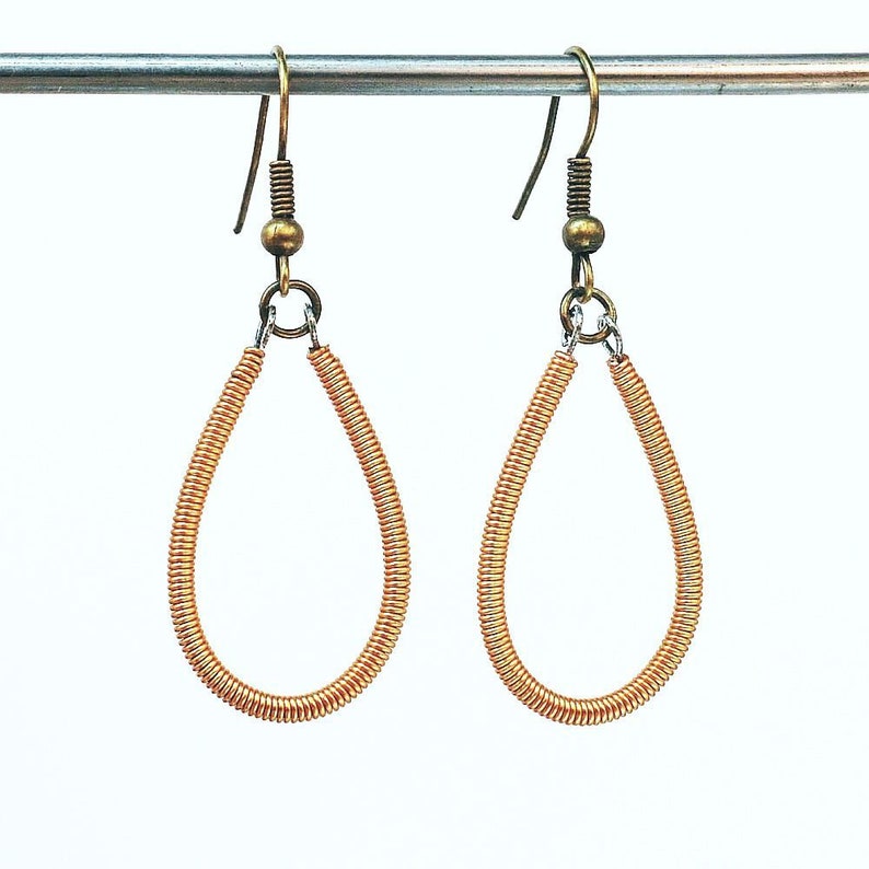 Guitar String Jewelry- Copper Upcycled Bass Guitar String Earrings ...