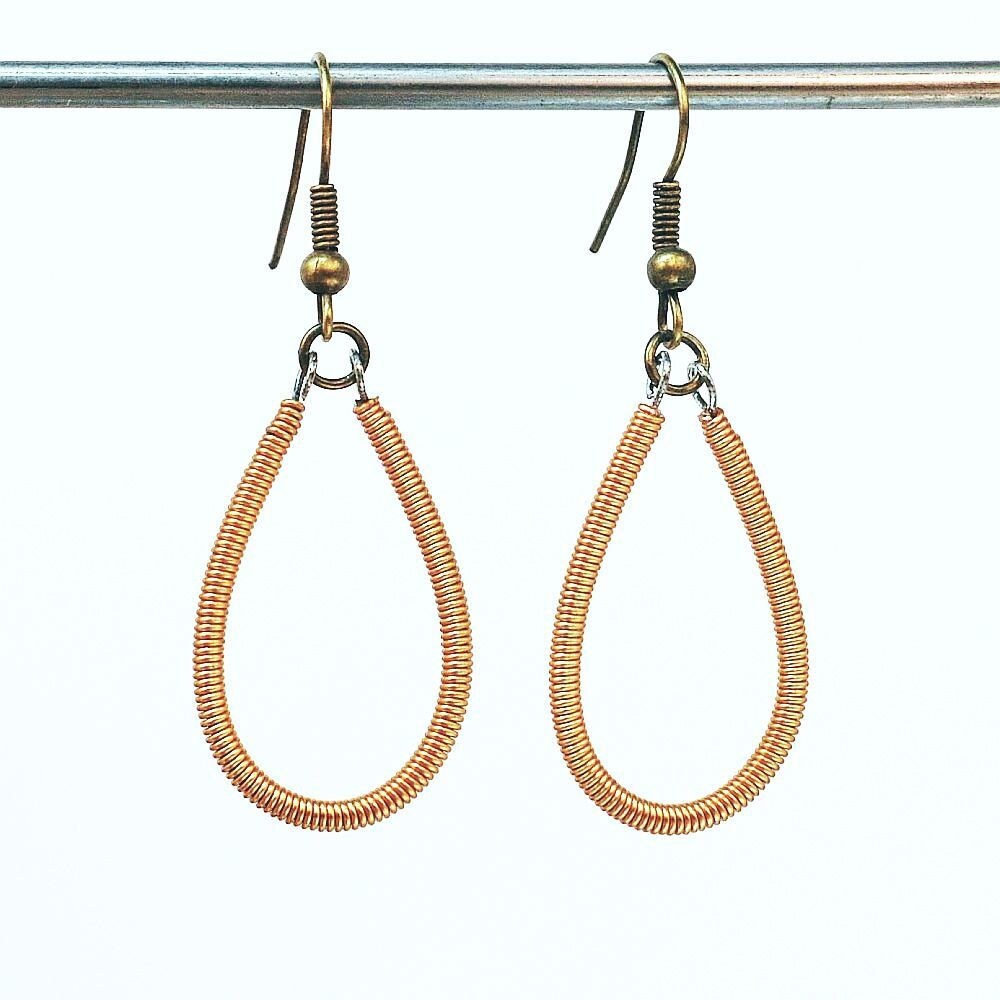 Guitar String Jewelry- Copper Upcycled Bass Guitar String Earrings ...