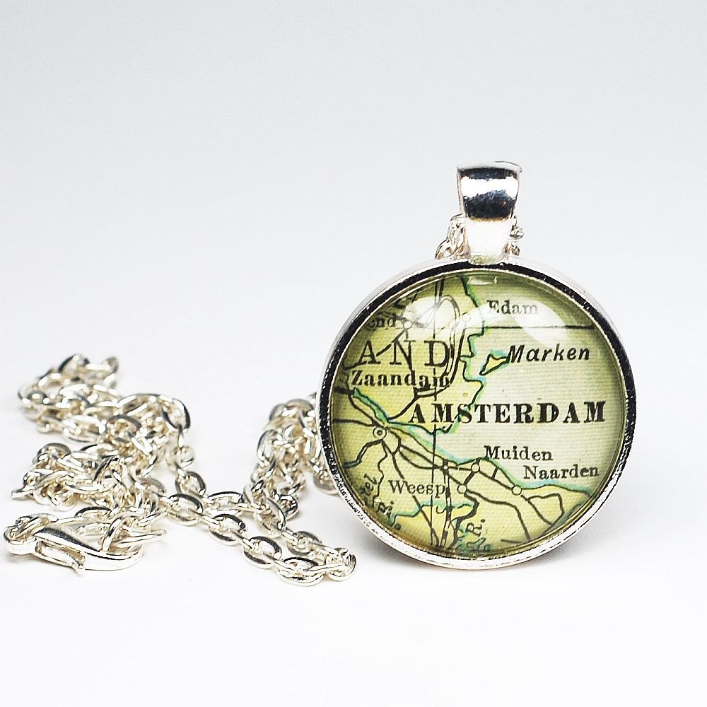 Amsterdam Map Necklace- Vintage Map Pendant Jewelry From a 1929 Atlas ...