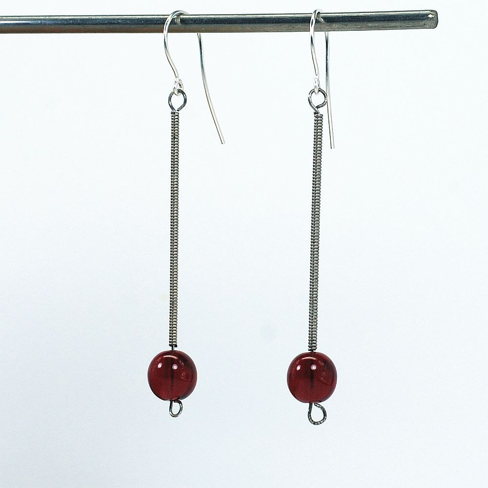 Guitar String Earrings- Garnet Red Drop Upcycled Guitar String Jewelry ...