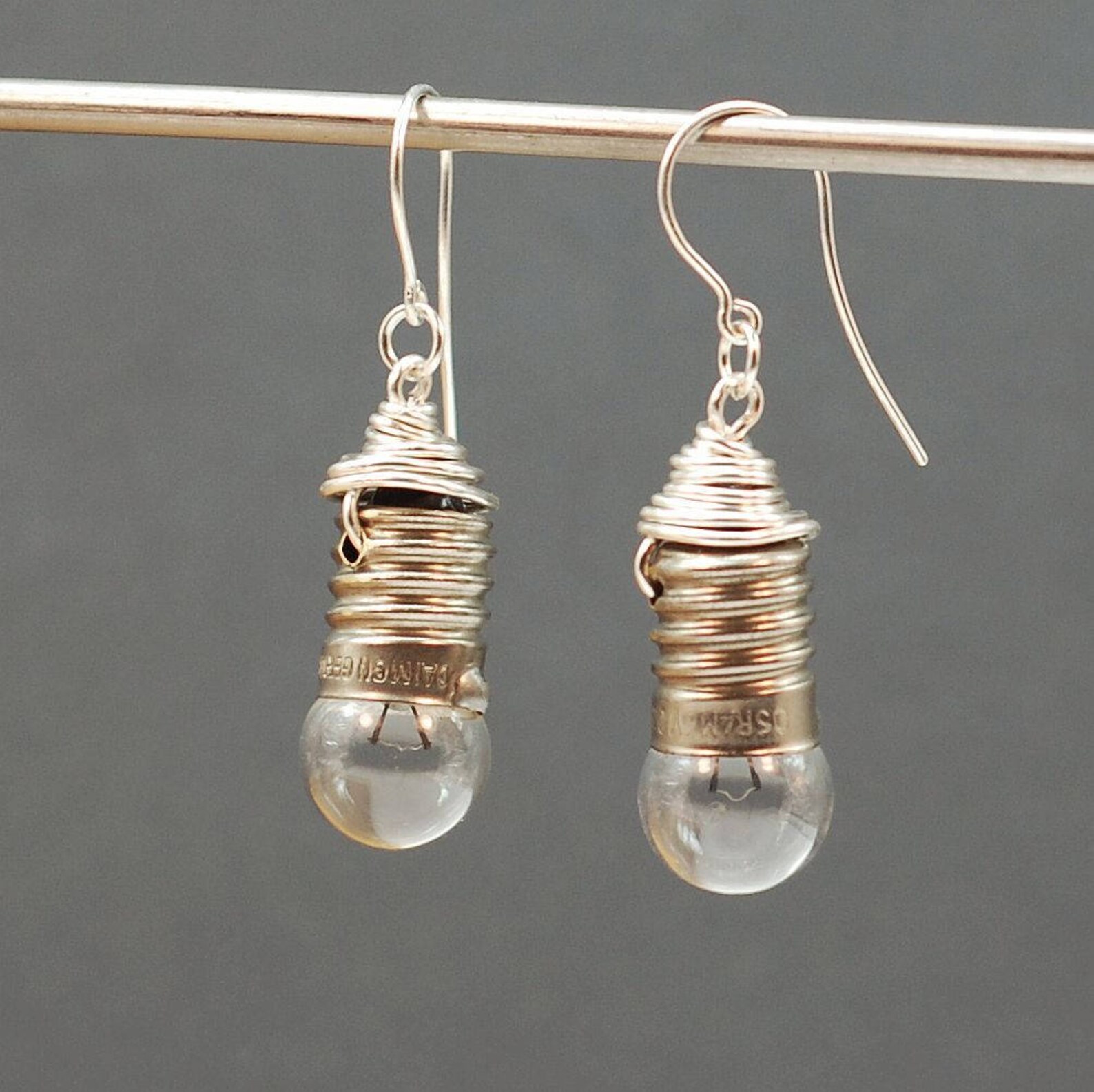 Industrial Light Bulb Earrings- Silver Upcycled Steampunk Earrings ...