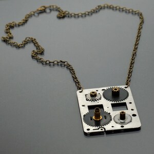 Industrial Steampunk Necklace- Upcycled Brass & Silver Clock Gear ...