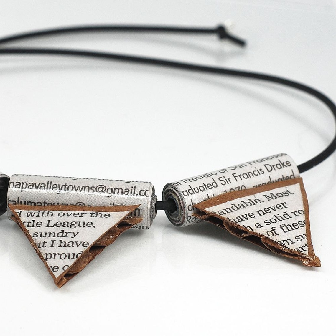 Triangle Geometric Necklace Upcycled Newspaper Paper Bead | Etsy