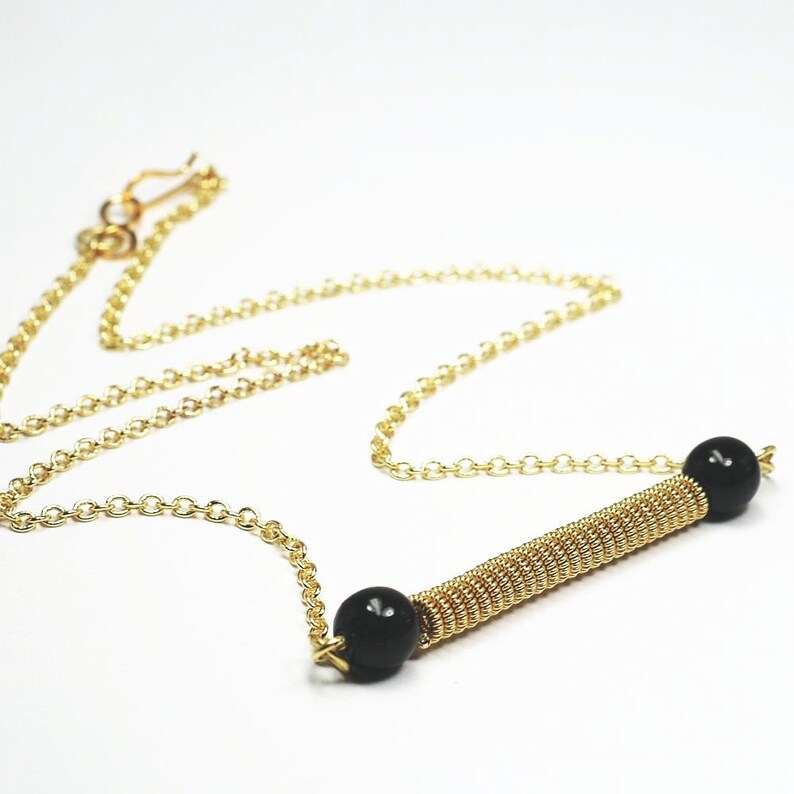 Guitar String Jewelry Upcycled Black Bead & Brass Bar | Etsy