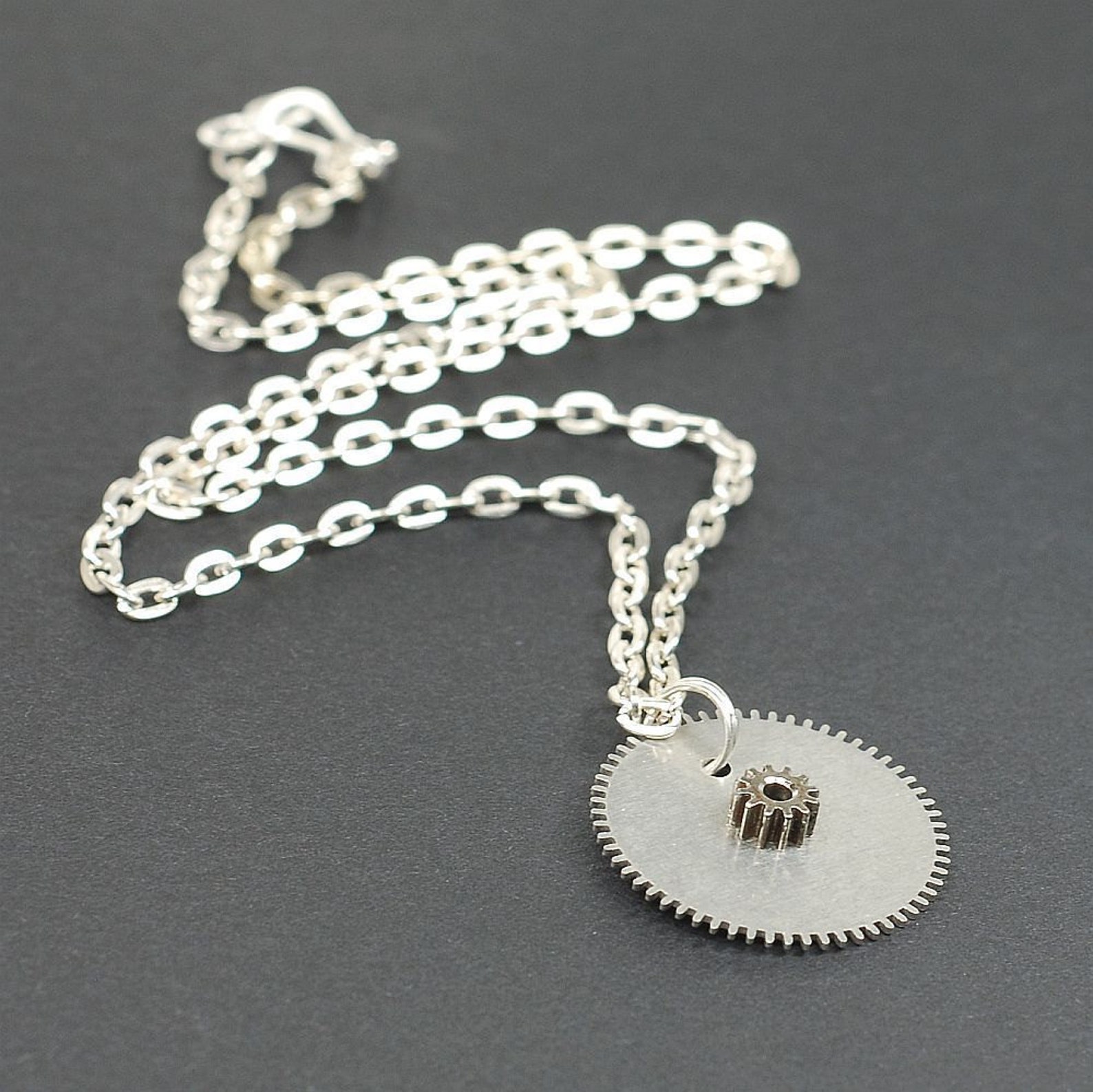 Steampunk Necklace- Simple, Upcycled Silver Clock Gear Choker, Modern ...