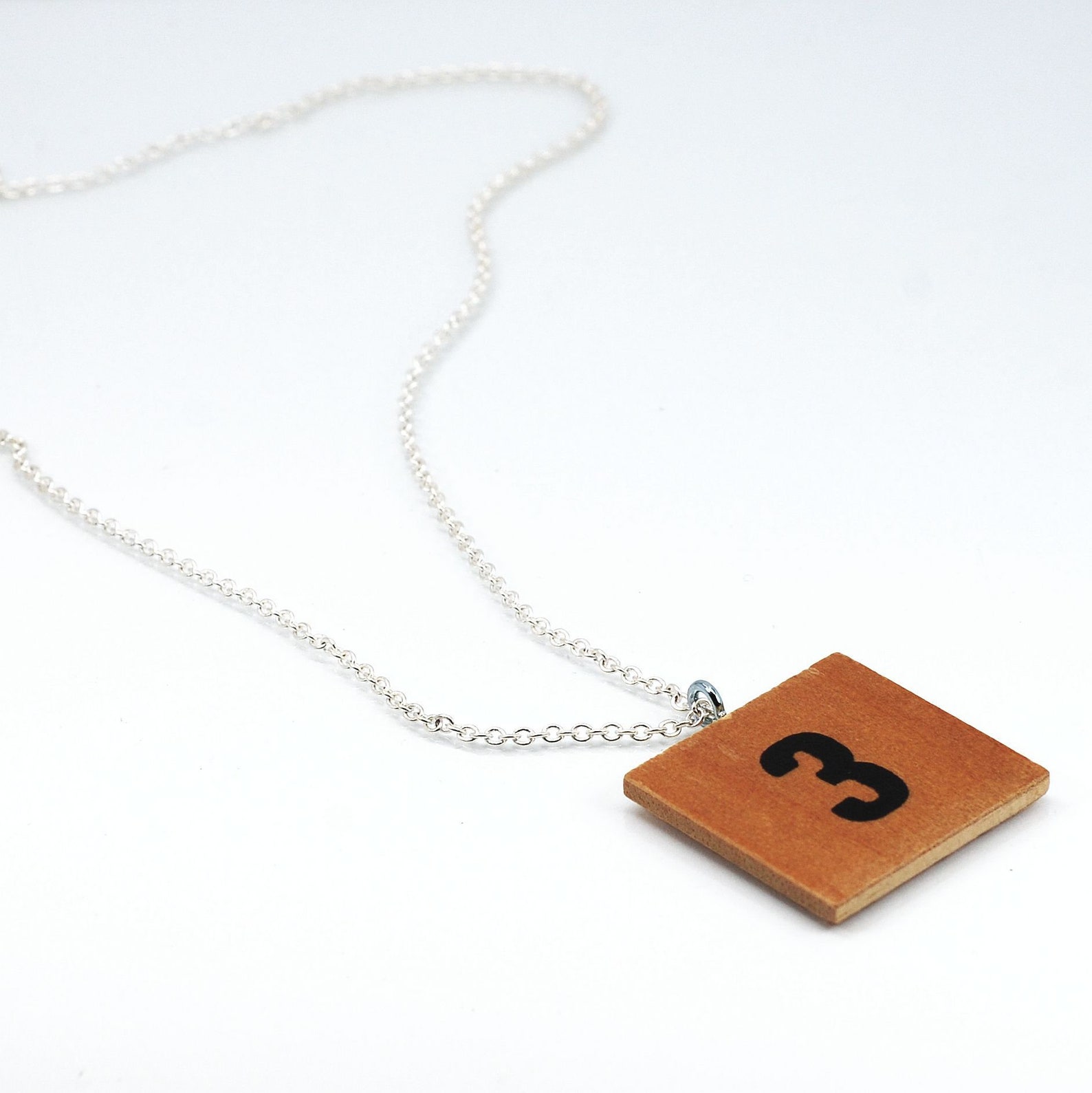 Number Three Necklace Upcycled Wood Lucky Number 3 Pendant - Etsy