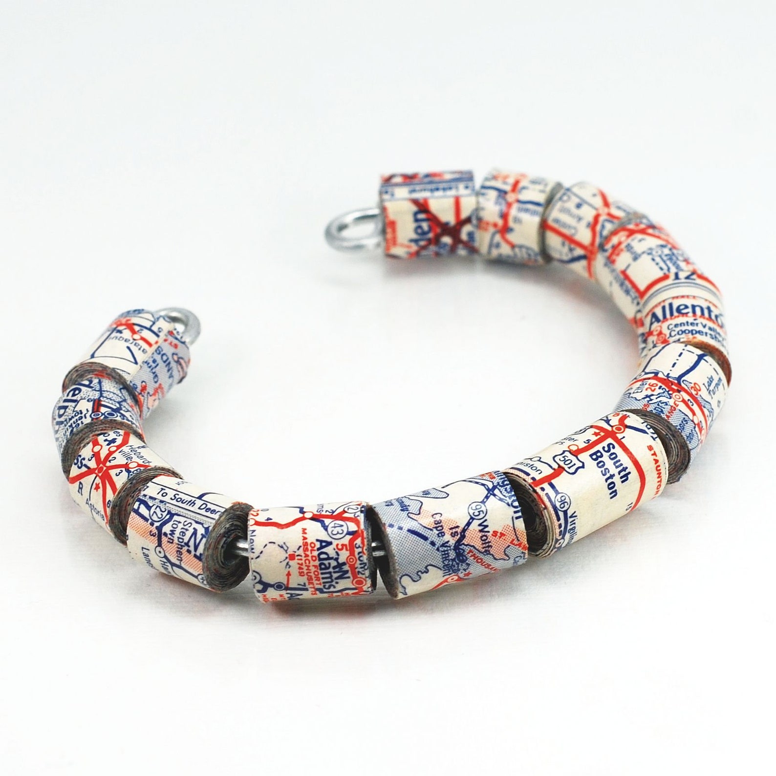 Paper Bead Jewelry- Upcycled US Map Paper Bead Necklace, Map Jewelry ...