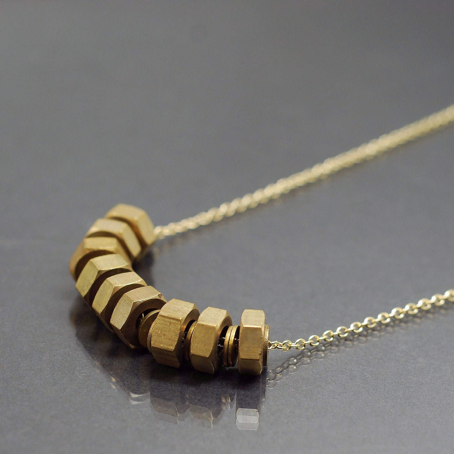 Brass Hardware Necklace Hex Nut Jewelry Upcycled Modern - Etsy