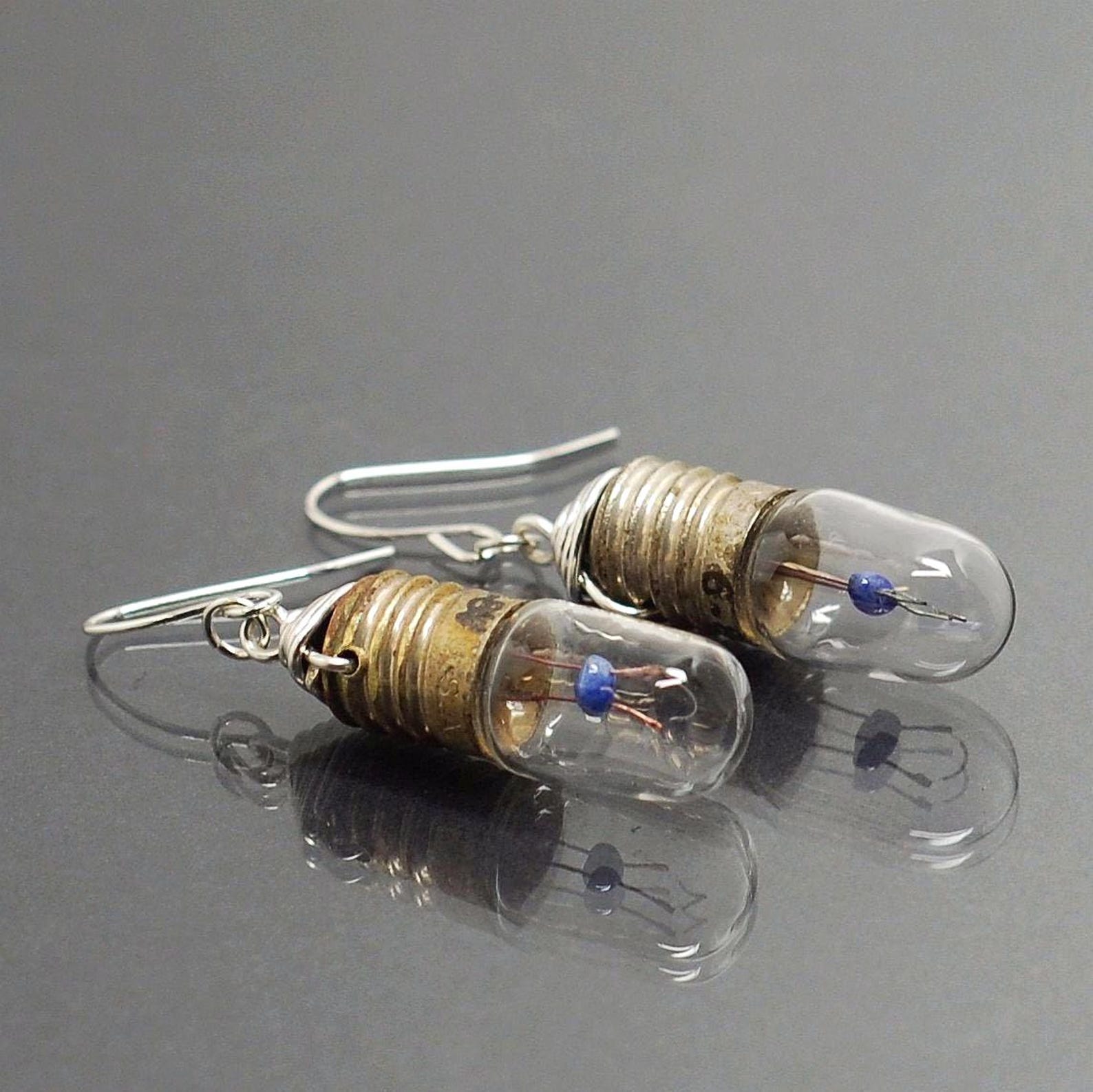 Light Bulb Earrings- Silver Upcycled Steampunk Jewelry, Lightbulb ...