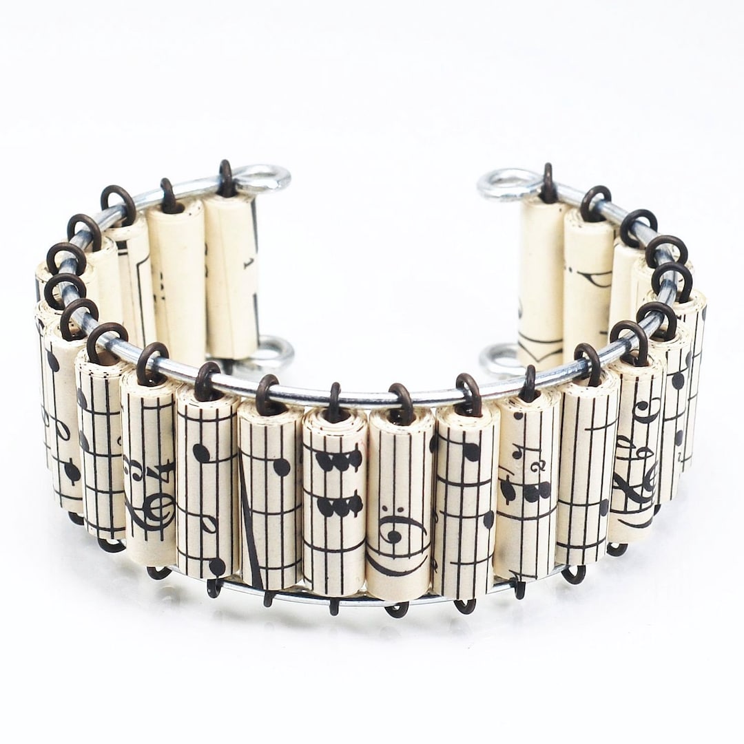 Sheet Music Bracelet- Paper Bead Jewelry, Vintage Music Cuff Bracelet ...