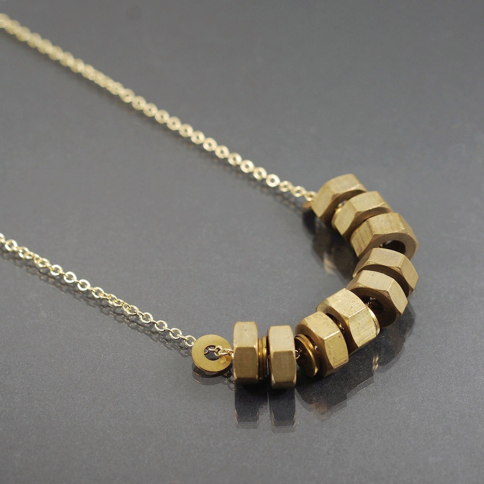 Brass Hardware Necklace Hex Nut Jewelry Upcycled Modern - Etsy