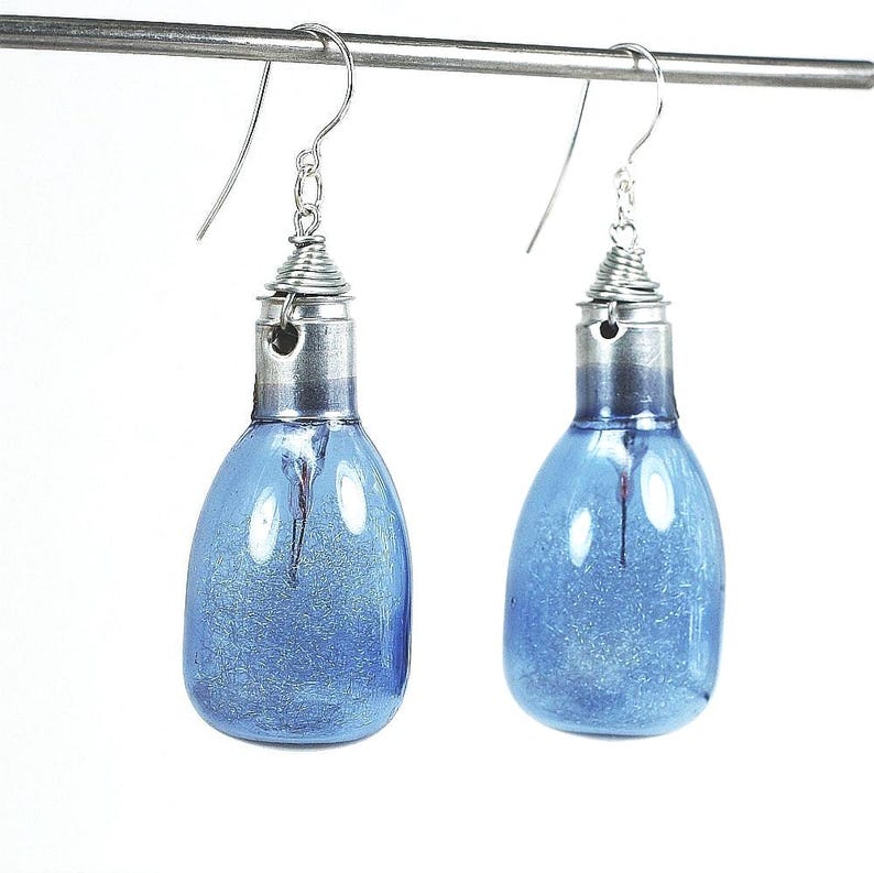 Light Bulb Earrings- Upcycled Blue Camera Flash Bulbs, Photography ...