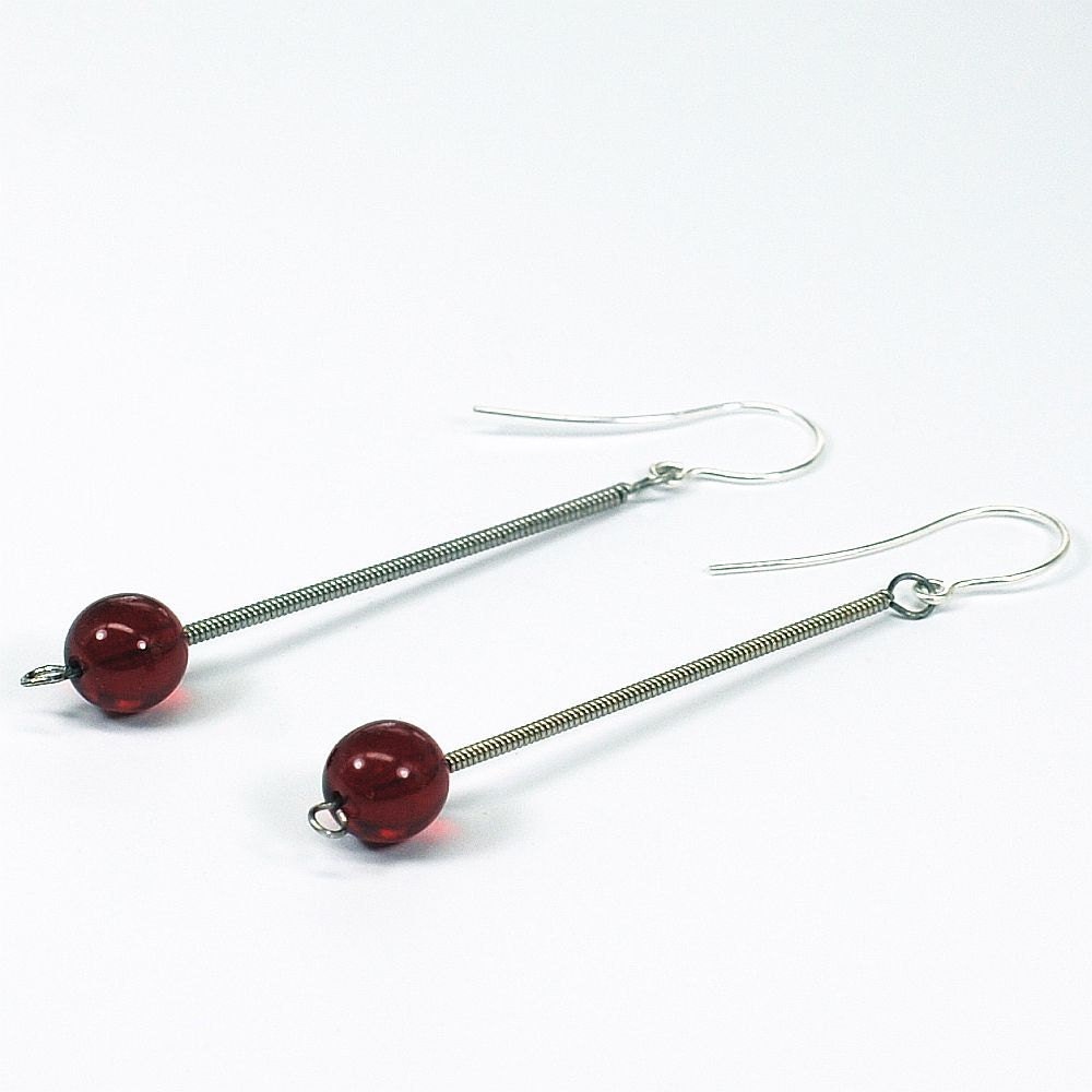 Guitar String Earrings- Garnet Red Drop Upcycled Guitar String Jewelry ...