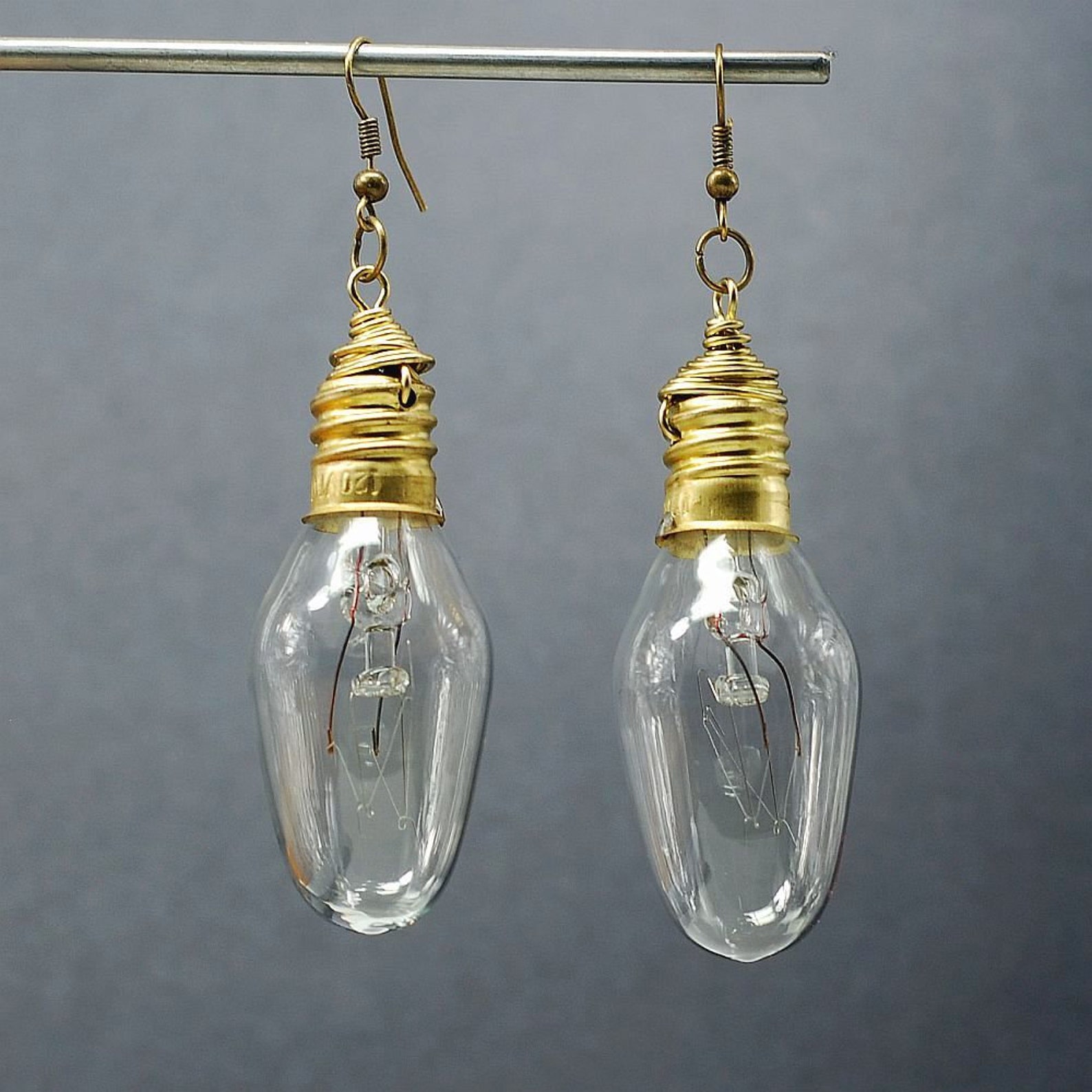 Steampunk Earrings- Upcycled Brass Light Bulbs, Science Jewelry, Geek ...