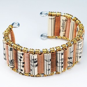 Guitar String Bracelet- Sheet Music Bracelet, Paper Bead Jewelry, Brass ...