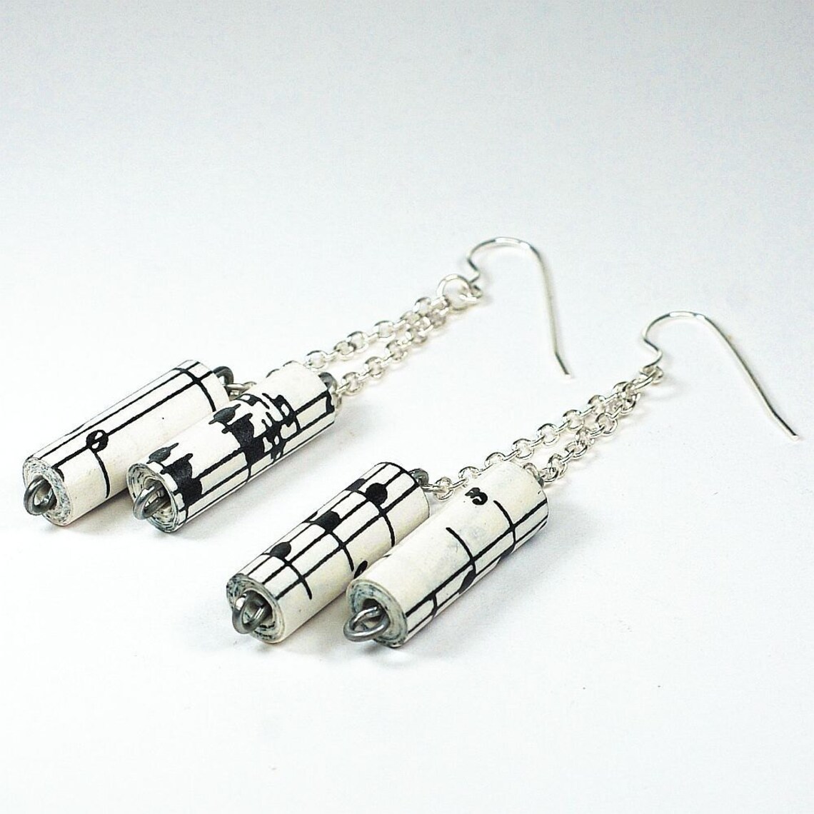 Music Jewelry- Vintage Sheet Music Earrings, Chain Earrings, Paper Bead ...