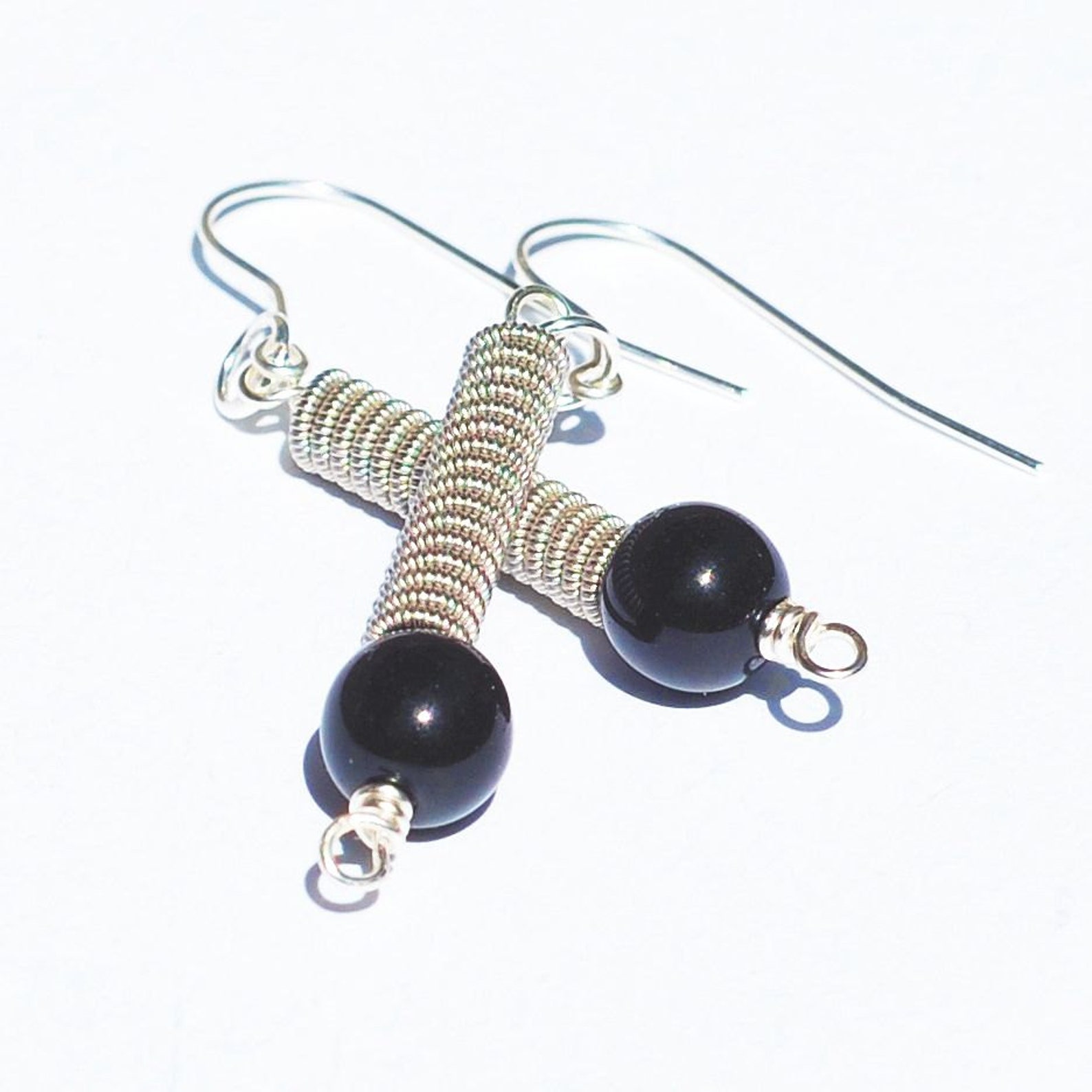 Guitar String Jewelry Upcycled Black Bead & Silver Guitar String ...