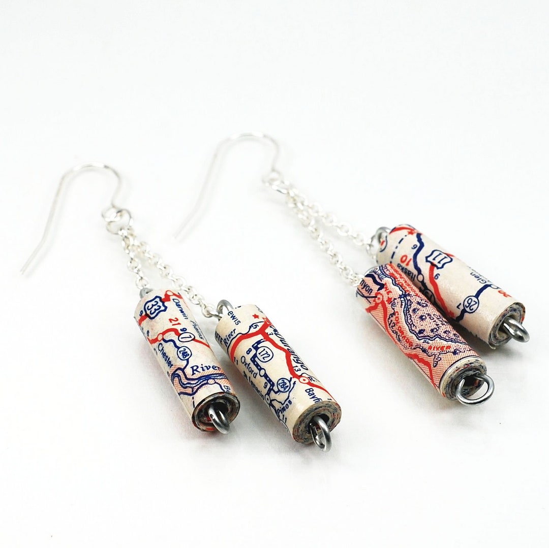 U.S. Map Paper Bead Chain Earrings- United States Map Paper Bead ...