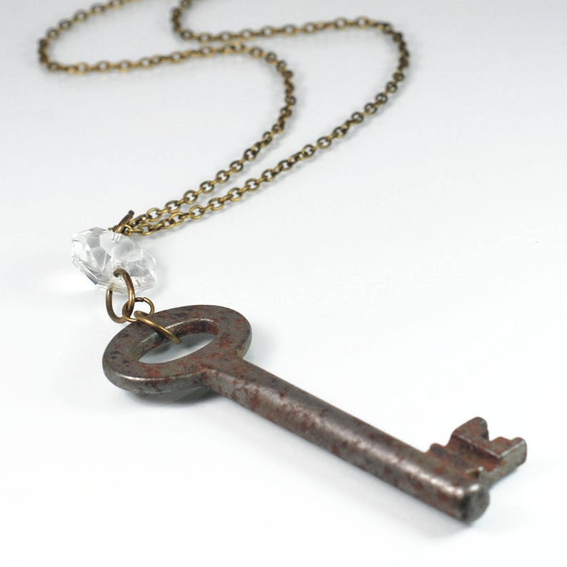 Skeleton Key Necklace Chandelier Crystal & Rusty Silver Key - Etsy