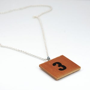 Number Three Necklace- Upcycled Wood, Lucky Number 3 Pendant, 3rd ...