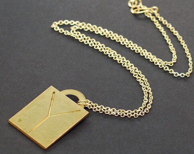 Y Initial Necklace- Upcycled Brass Letter Y Pendant, Industrial ...