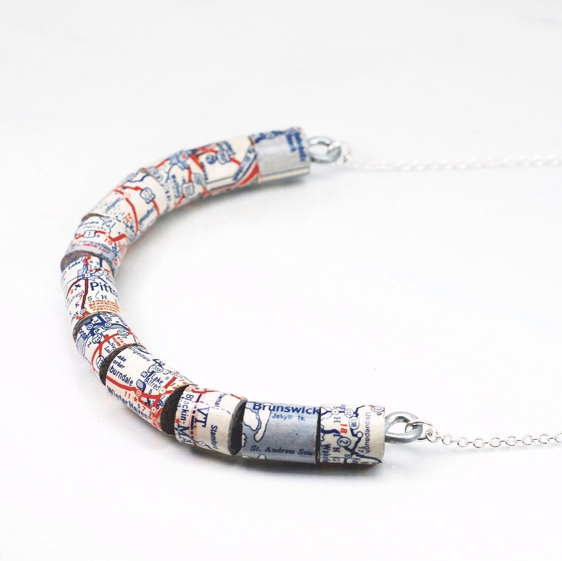 Paper Bead Jewelry- Upcycled US Map Paper Bead Necklace, Map Jewelry ...
