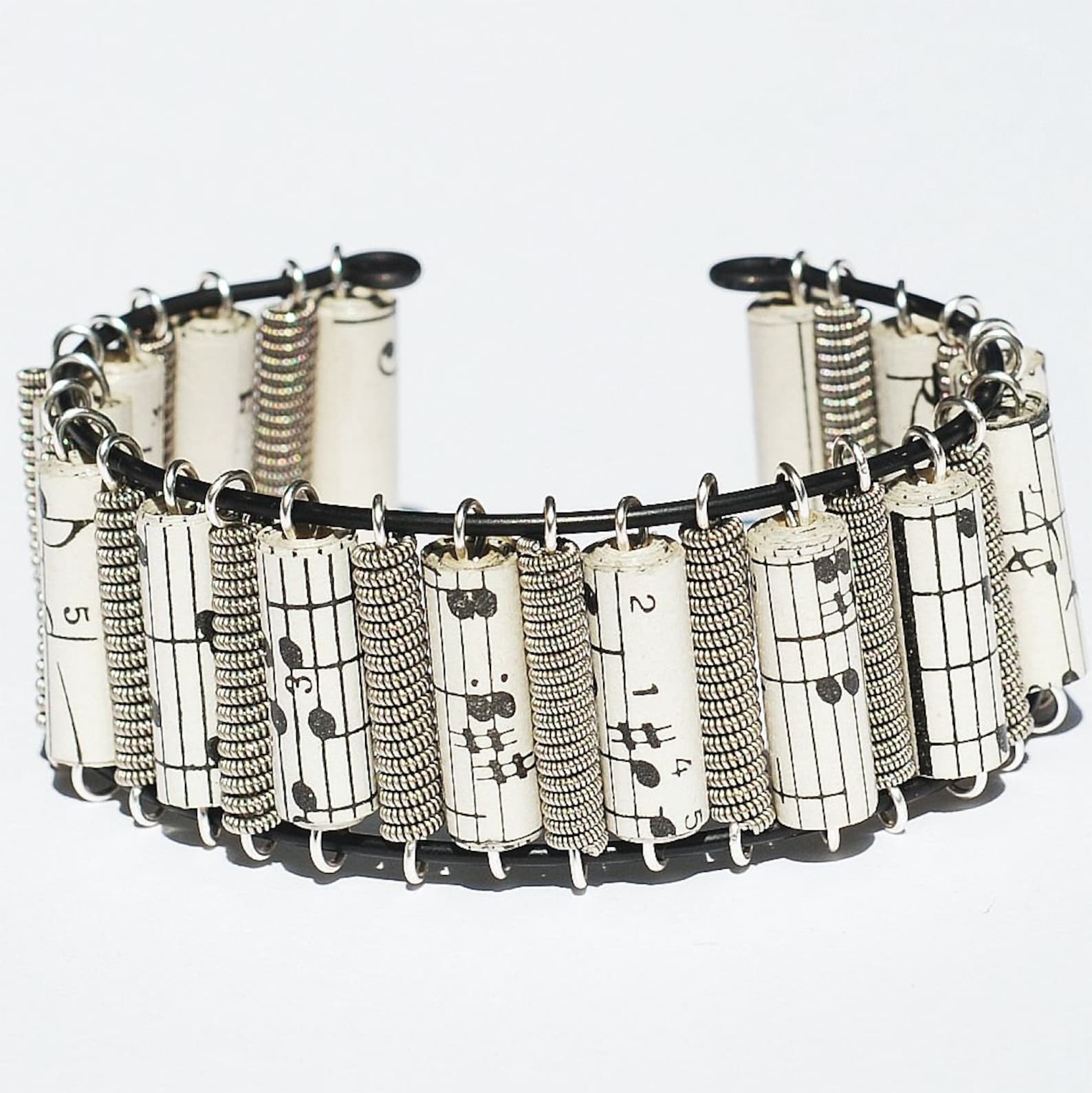 Guitar String Bracelet Silver Sheet Music Paper Bead Jewelry, Guitar ...