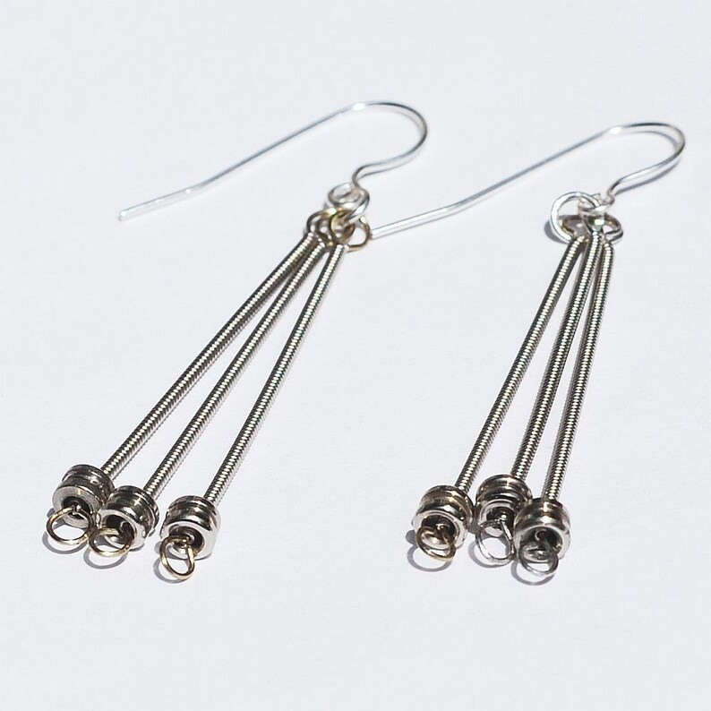 Upcycled Guitar String Earrings- Silver Ball End Guitar String Jewelry ...