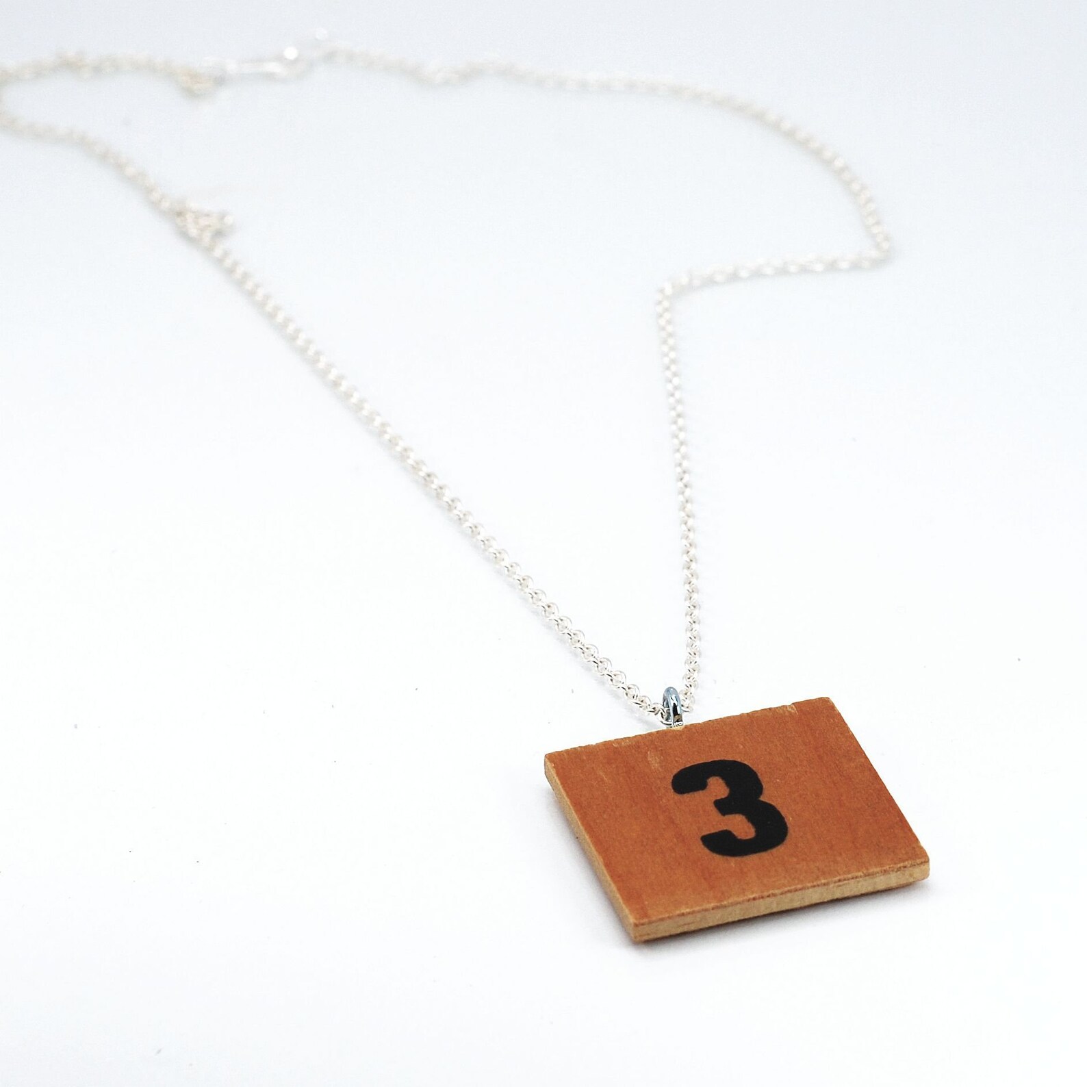 Number Three Necklace- Upcycled Wood, Lucky Number 3 Pendant, 3rd ...