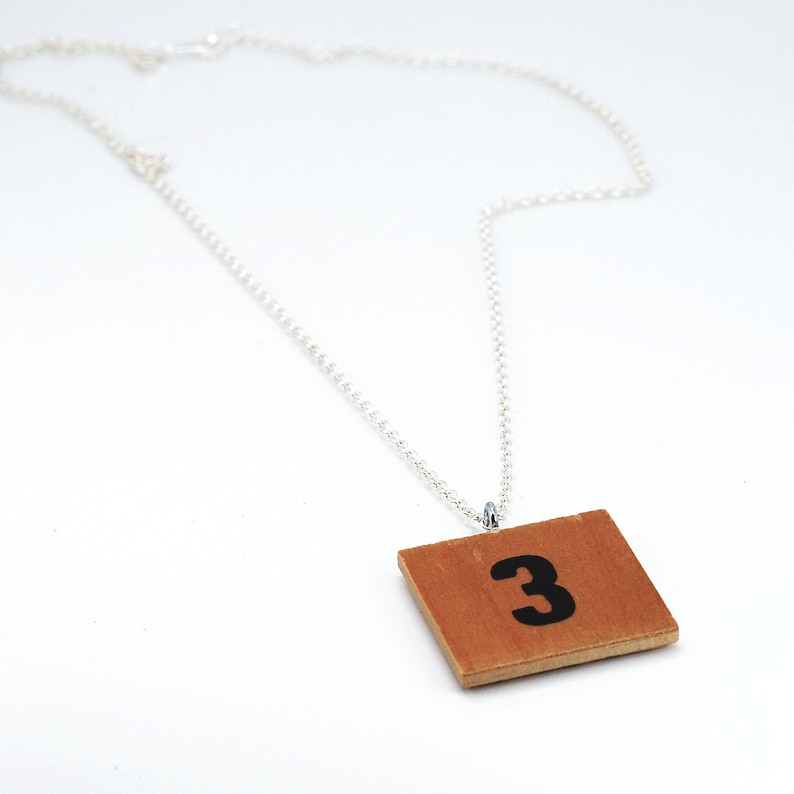 Number Three Necklace Upcycled Wood Lucky Number 3 Pendant - Etsy