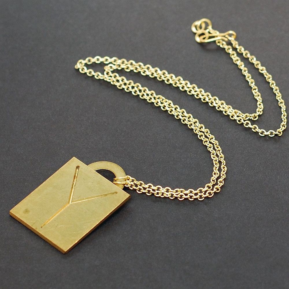 Y Initial Necklace Upcycled Brass Letter Y Necklace Initial | Etsy