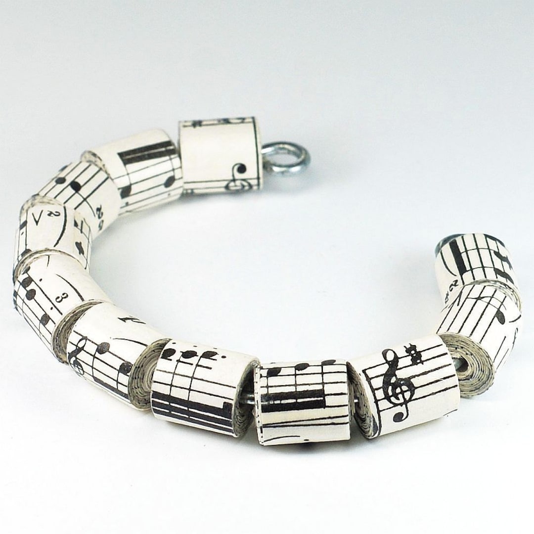 Sheet Music Jewelry- Upcycled Vintage Sheet Music Paper Bead Cuff ...