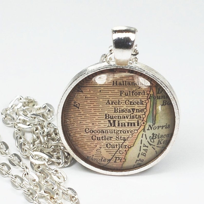 Miami Map Necklace Vintage Map Pendant Jewelry From an | Etsy