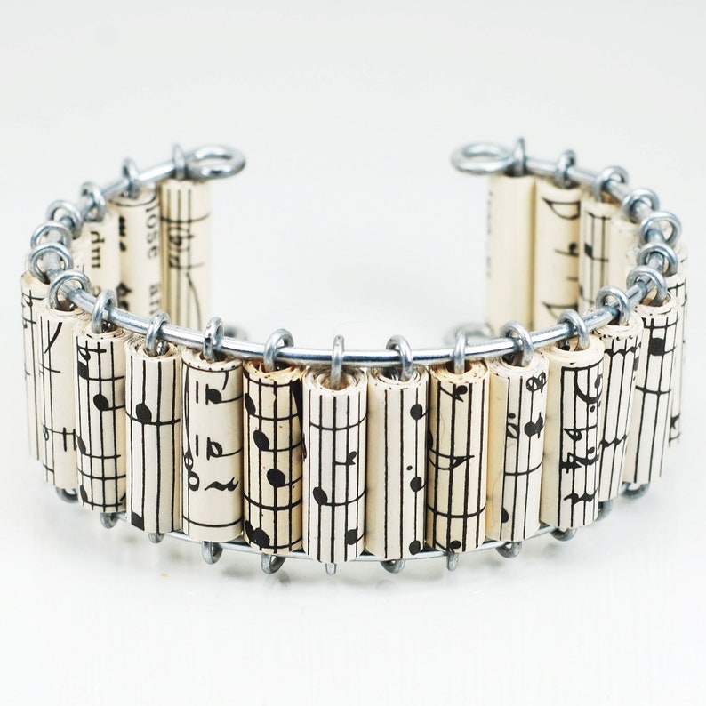 Sheet Music Bracelet- Paper Bead Jewelry, Music Chunky Cuff Bracelet ...