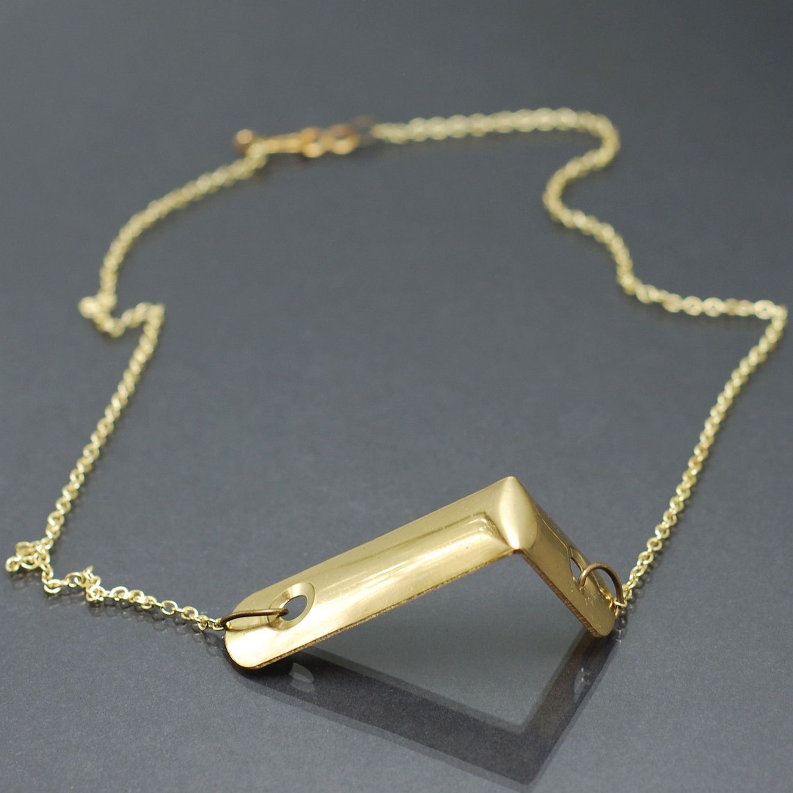 Brass Chevron Necklace Hardware Bracket Necklace Geometric | Etsy