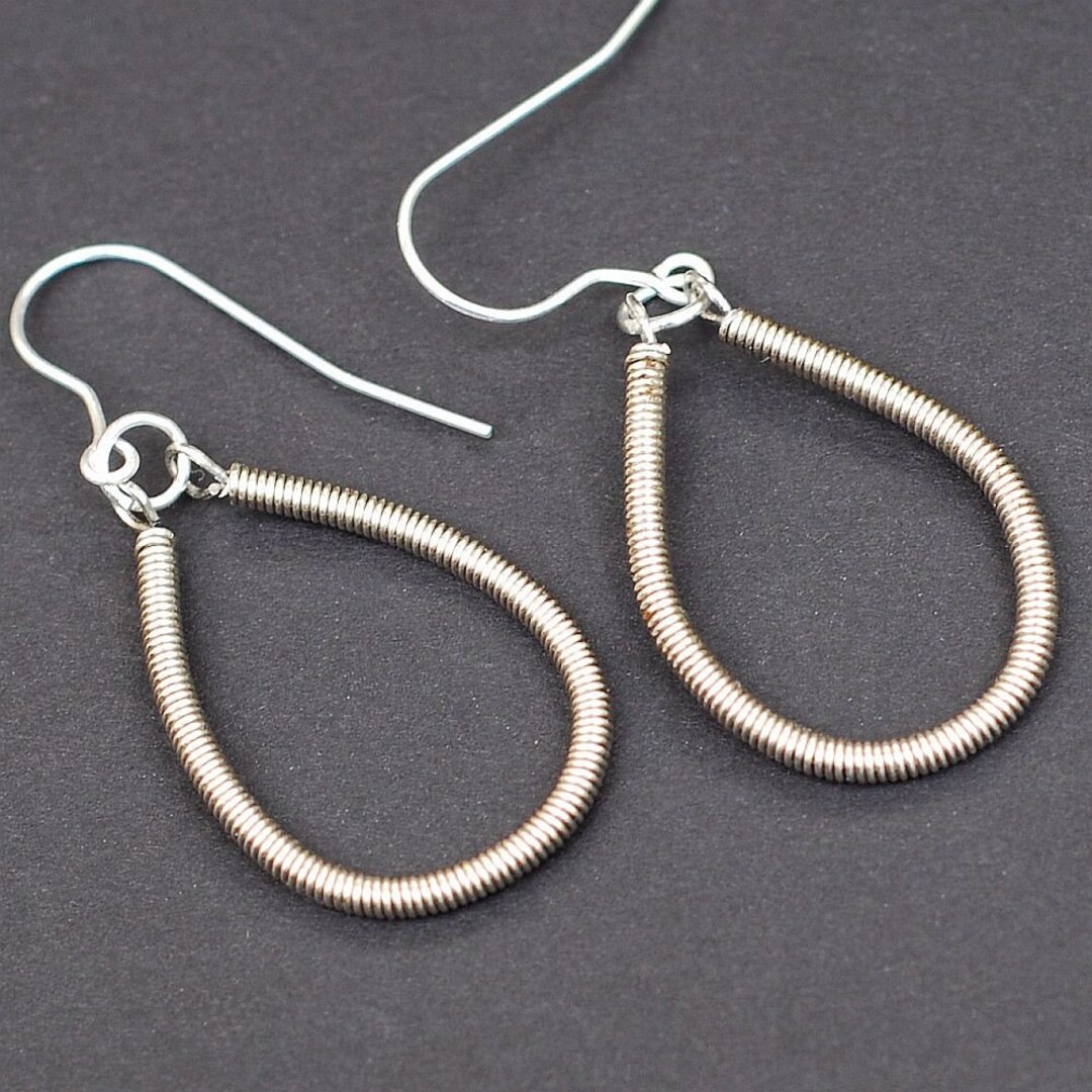 Guitar String Jewelry- Silver Upcycled Bass Guitar String Earrings ...