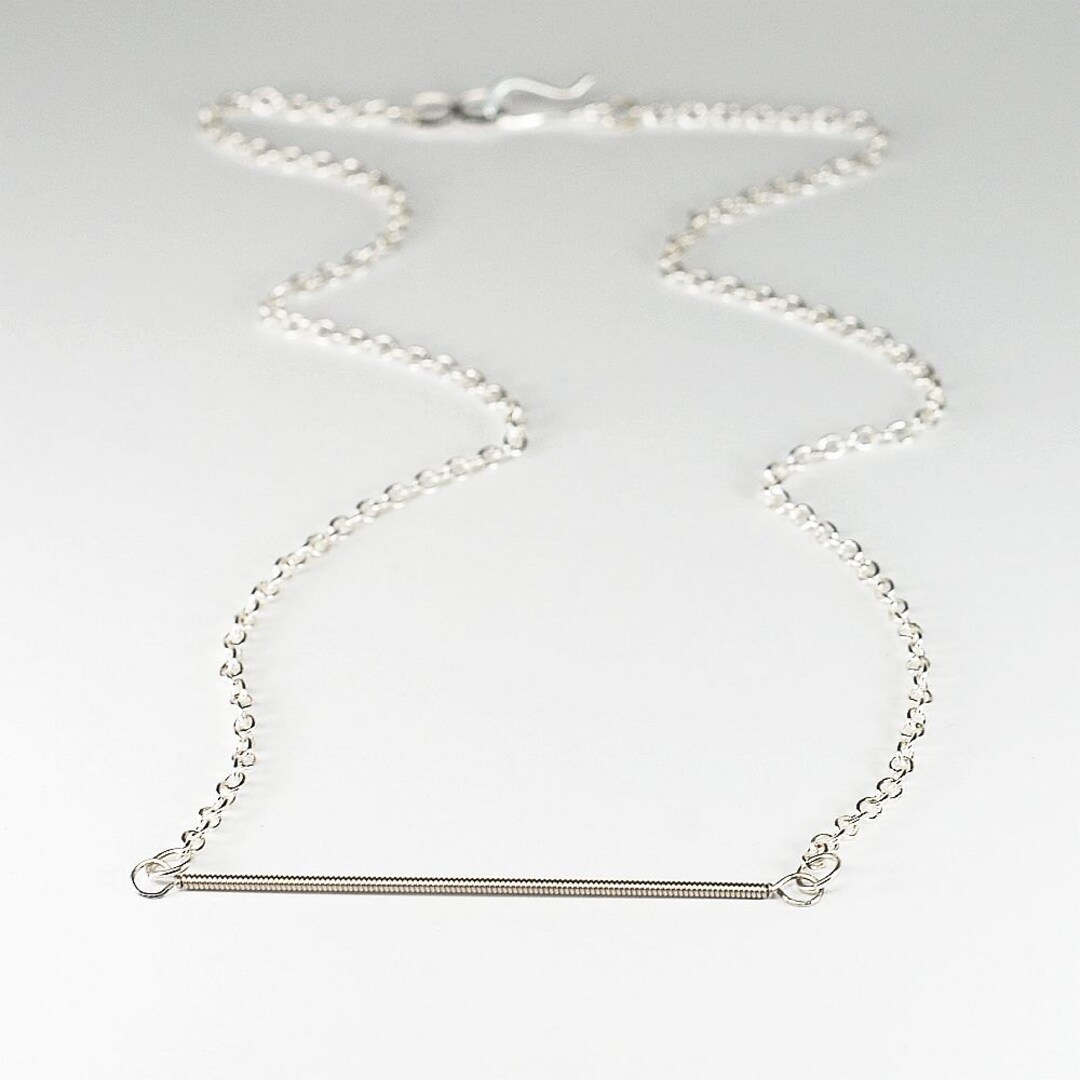 Guitar String Jewelry- Upcycled Silver Bar Necklace, Simple Necklace ...