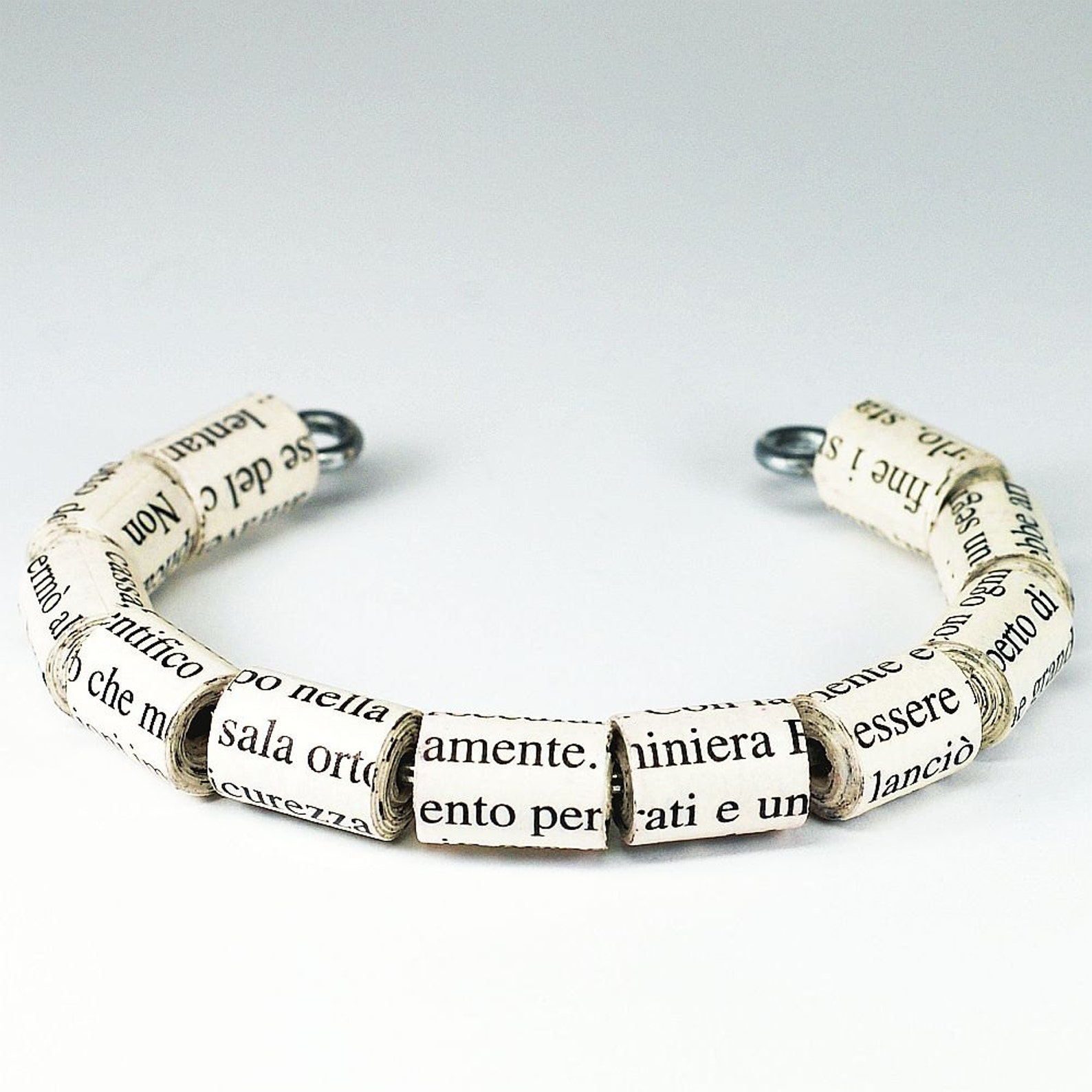 Italian Paper Bead Cuff Bracelet- Upcycled Paper Bead Jewelry, Bookish ...