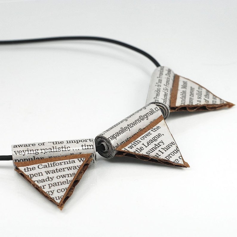 Triangle Geometric Necklace Upcycled Newspaper Paper Bead | Etsy