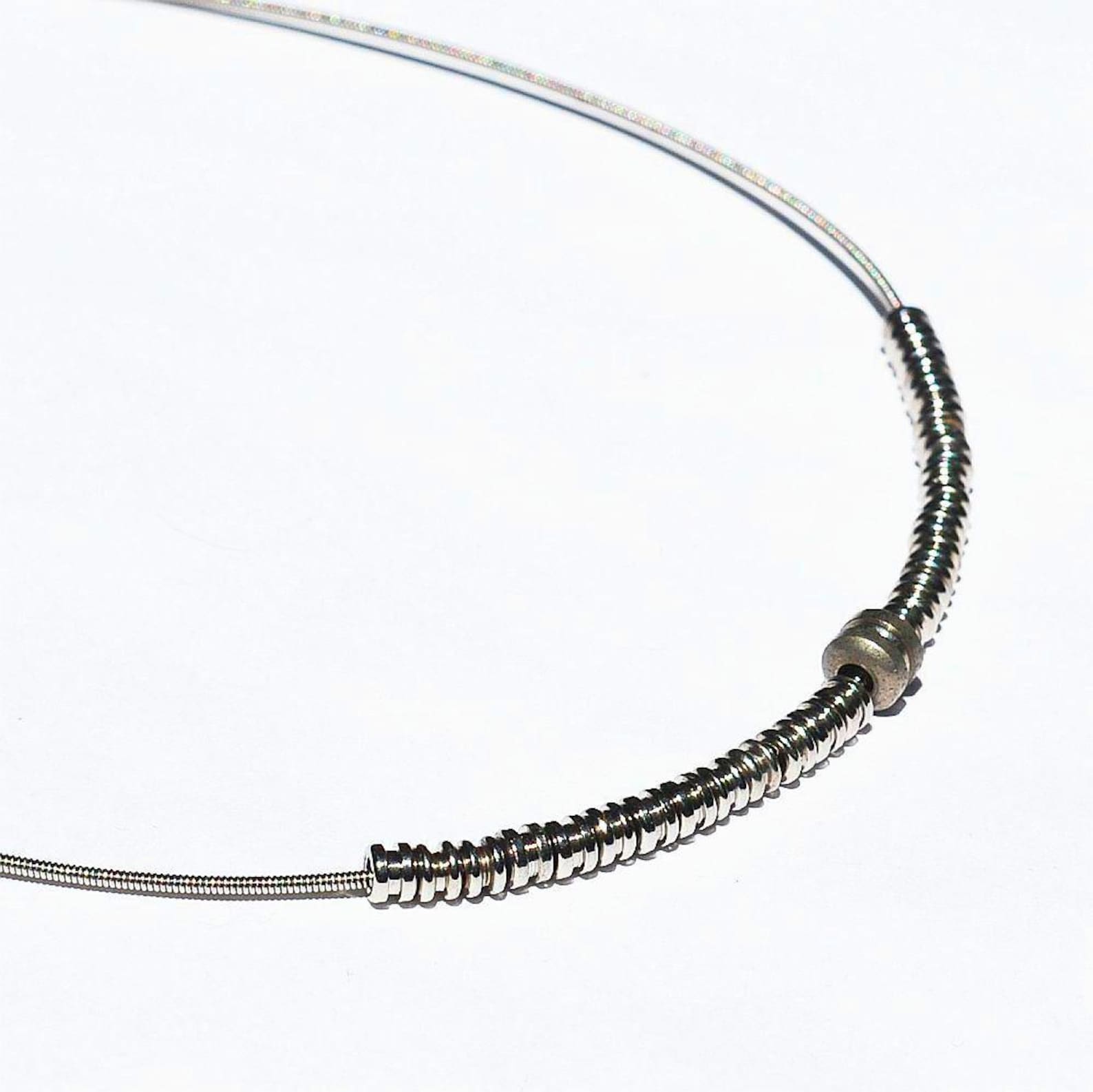 Minimalist Guitar String Necklace- Upcycled Silver Ball End Choker ...