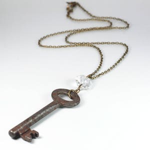 Skeleton Key Necklace- Chandelier Crystal & Rusty Silver Key Necklace ...