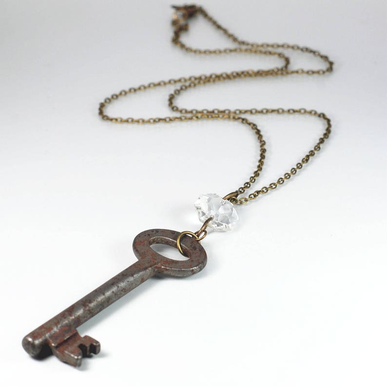 Skeleton Key Necklace Chandelier Crystal & Rusty Silver Key - Etsy