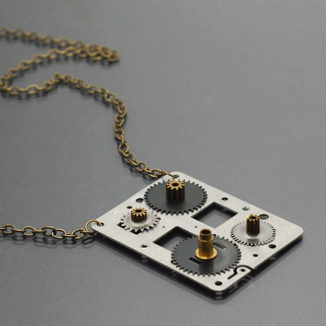 Industrial Steampunk Necklace- Upcycled Brass & Silver Clock Gear ...
