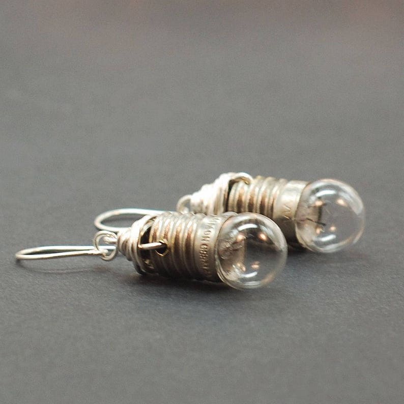 Industrial Light Bulb Earrings- Silver Upcycled Steampunk Earrings ...