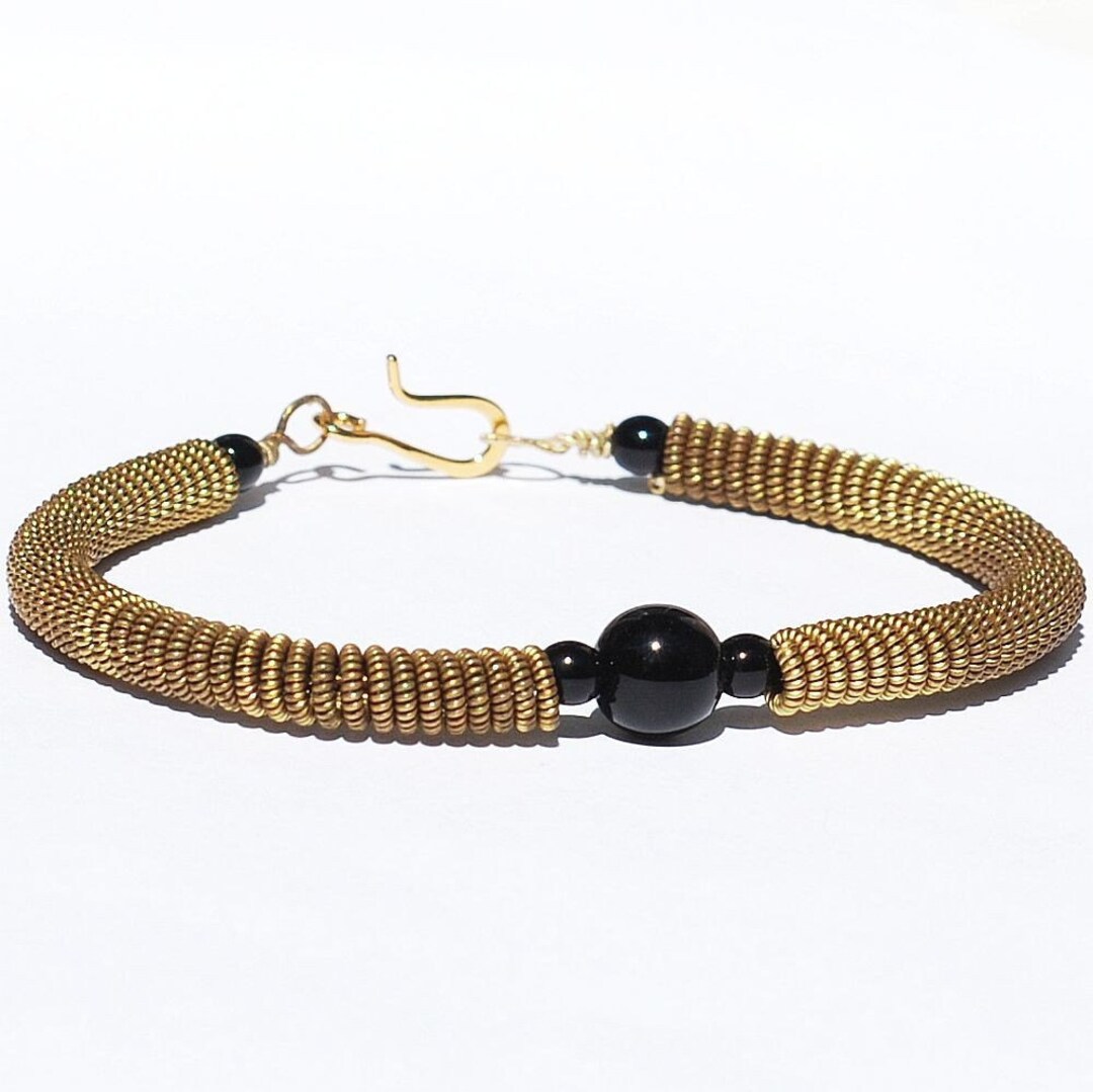 Guitar String Bracelet- Black & Brass Upcycled Guitar String Jewelry ...