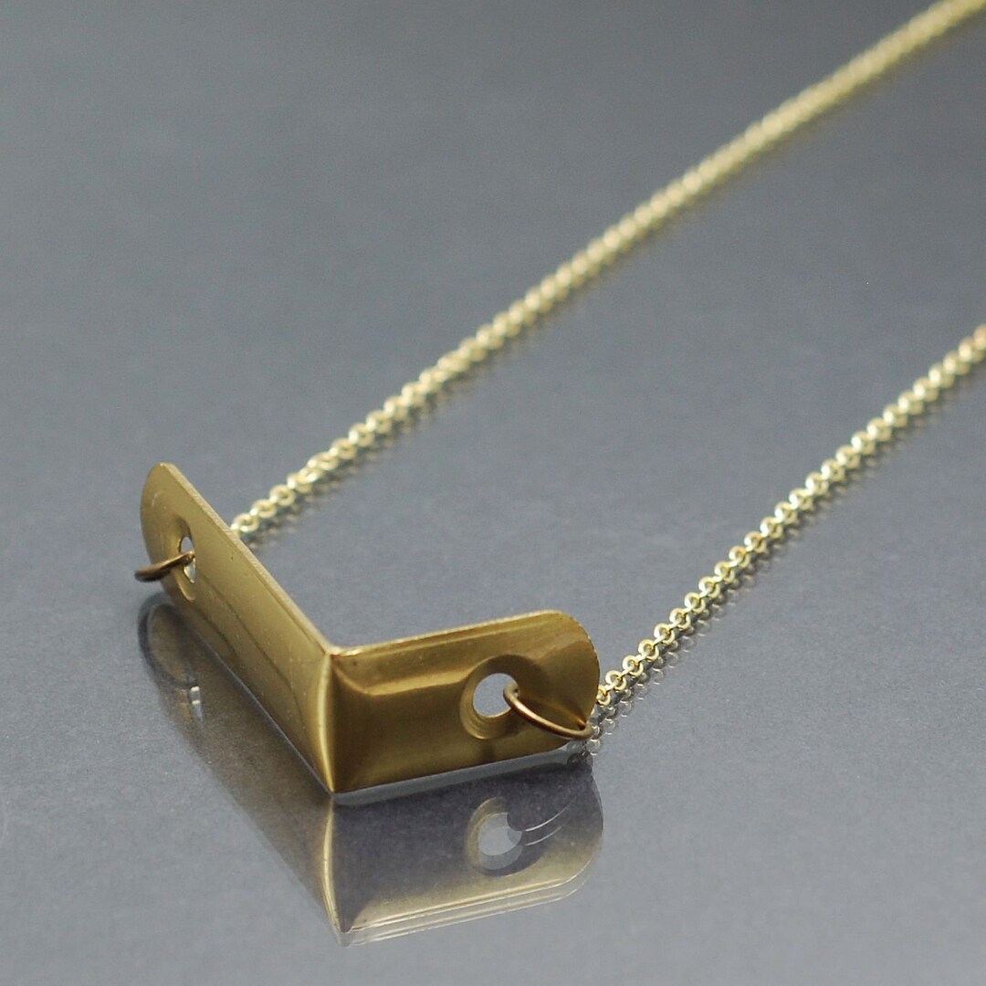 Brass Chevron Necklace- Hardware Bracket Necklace, Geometric, Simple ...