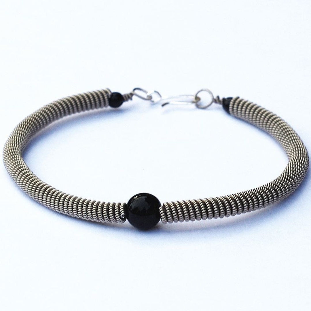 Guitar String Bracelet- Black & Silver Upcycled Guitar String Jewelry ...