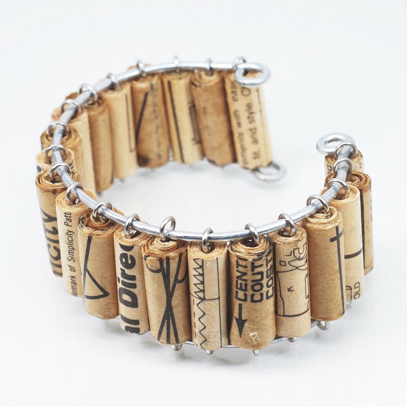 Sewing Pattern Bracelet Upcycled Paper Bead Cuff Bracelet - Etsy