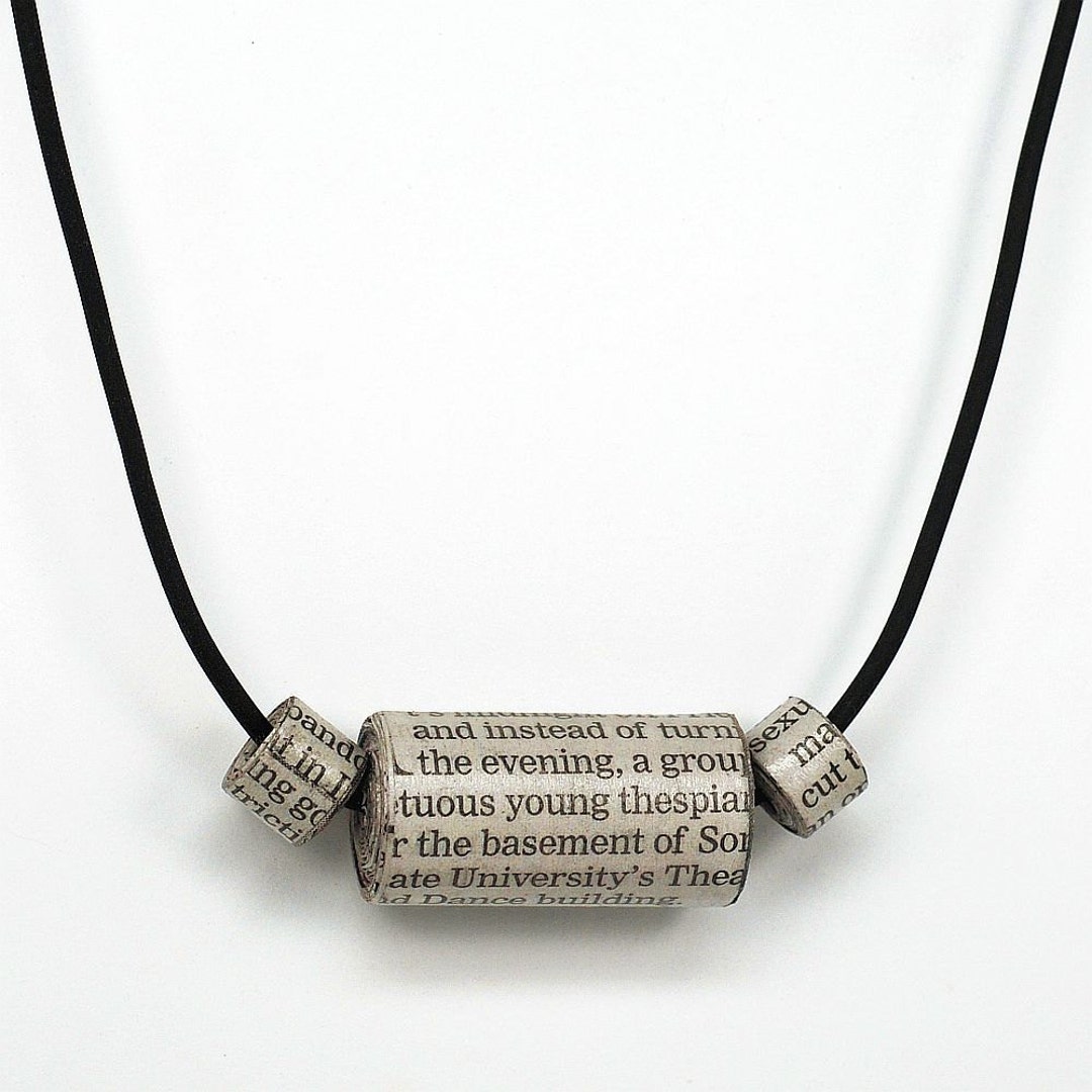 Paper Bead Necklace- Newspaper Jewelry, Word Jewelry, Upcycled Paper ...